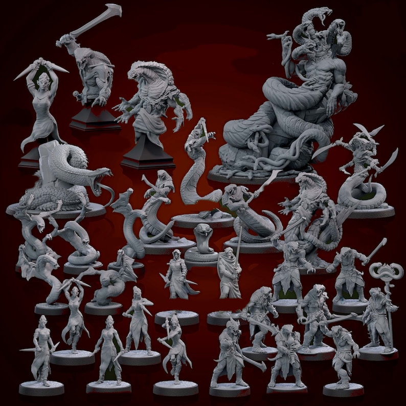 Yuan-ti Serpent God STL Bundle: D&D Naga and Serpents Miniatures ...