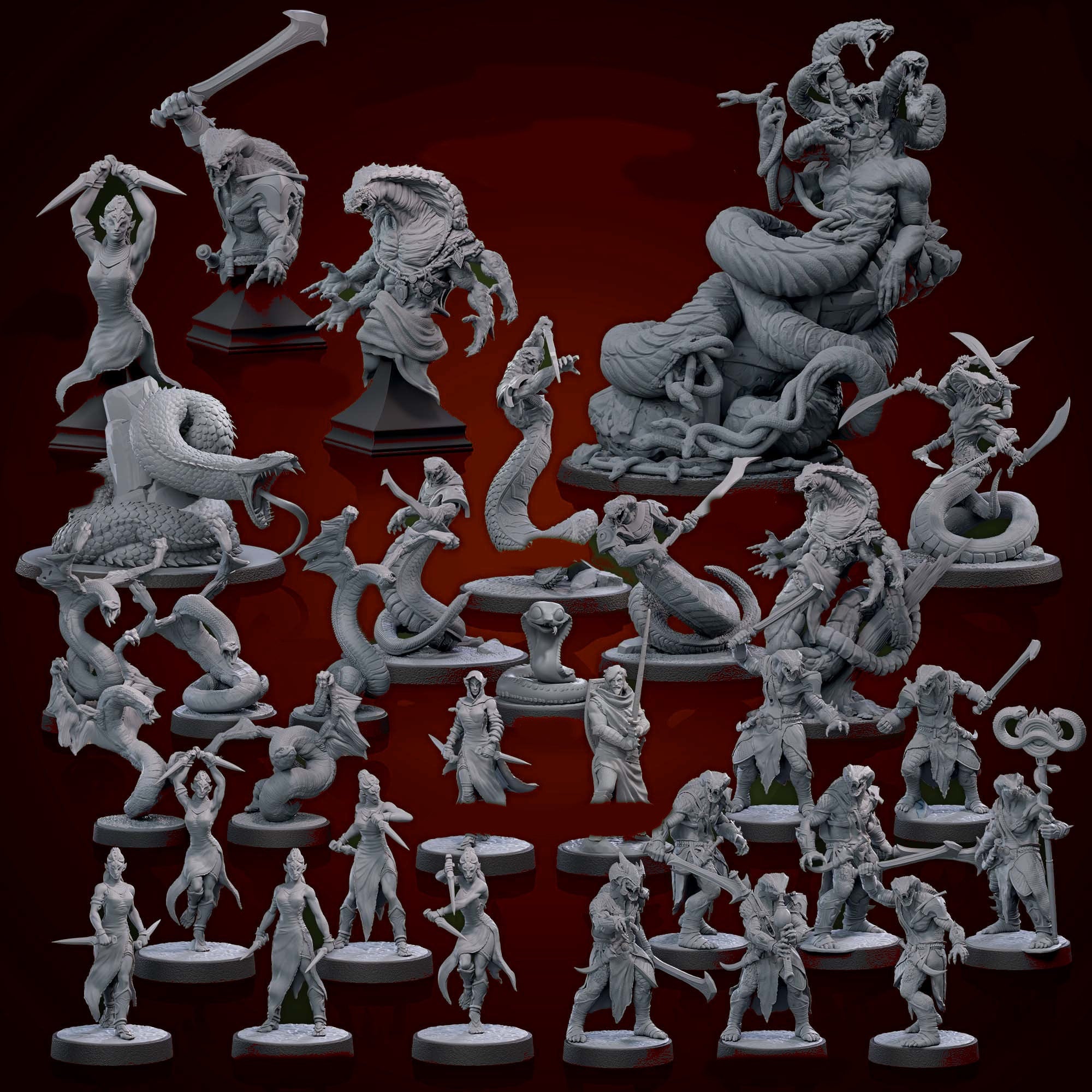Yuan-ti Serpent God STL Bundle: D&D Naga and Serpents Miniatures ...