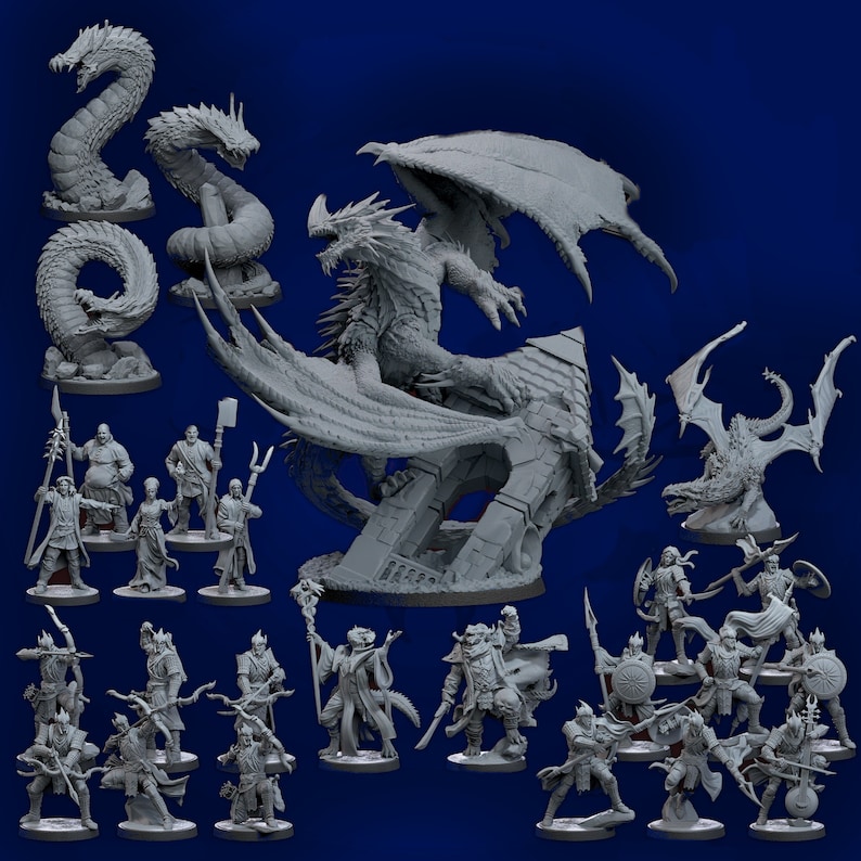 Dragon Siege STL Bundle: D&D Dragonborn and Drake Miniatures (digital ...