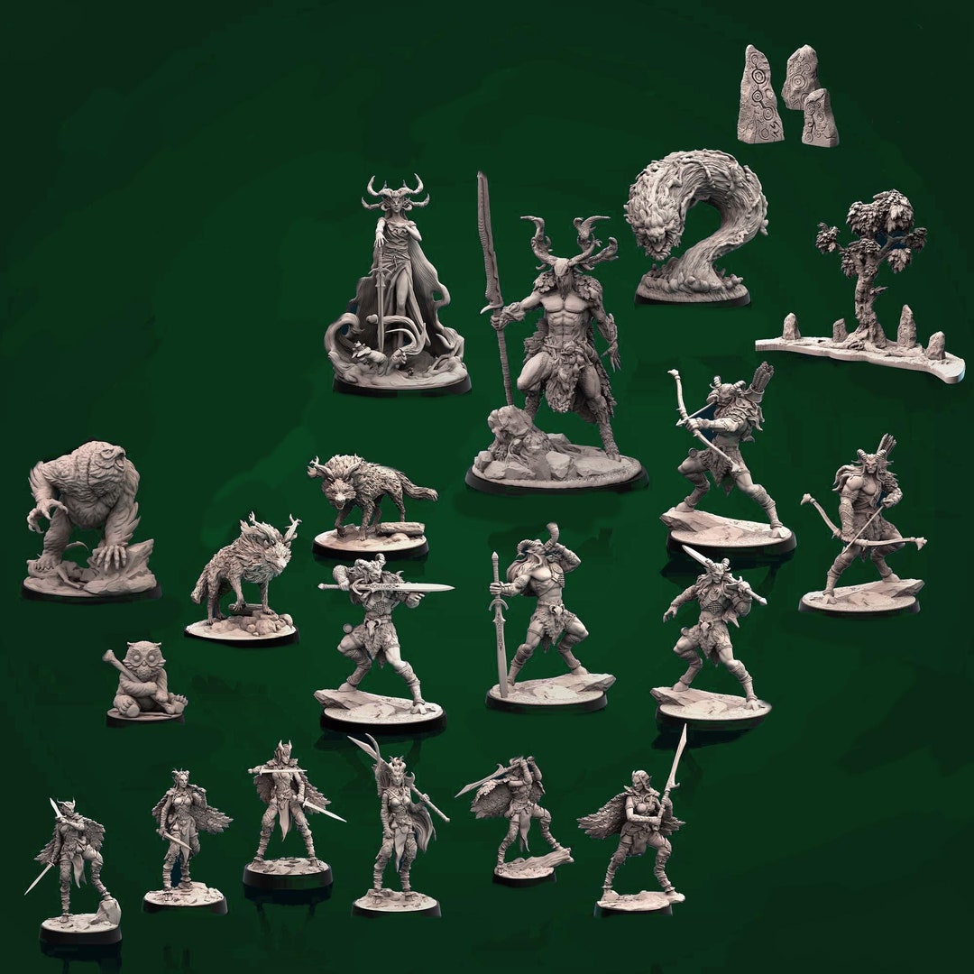 Feywild Hunters STL Bundle: D&D Satyr and Beast Miniatures (digital ...