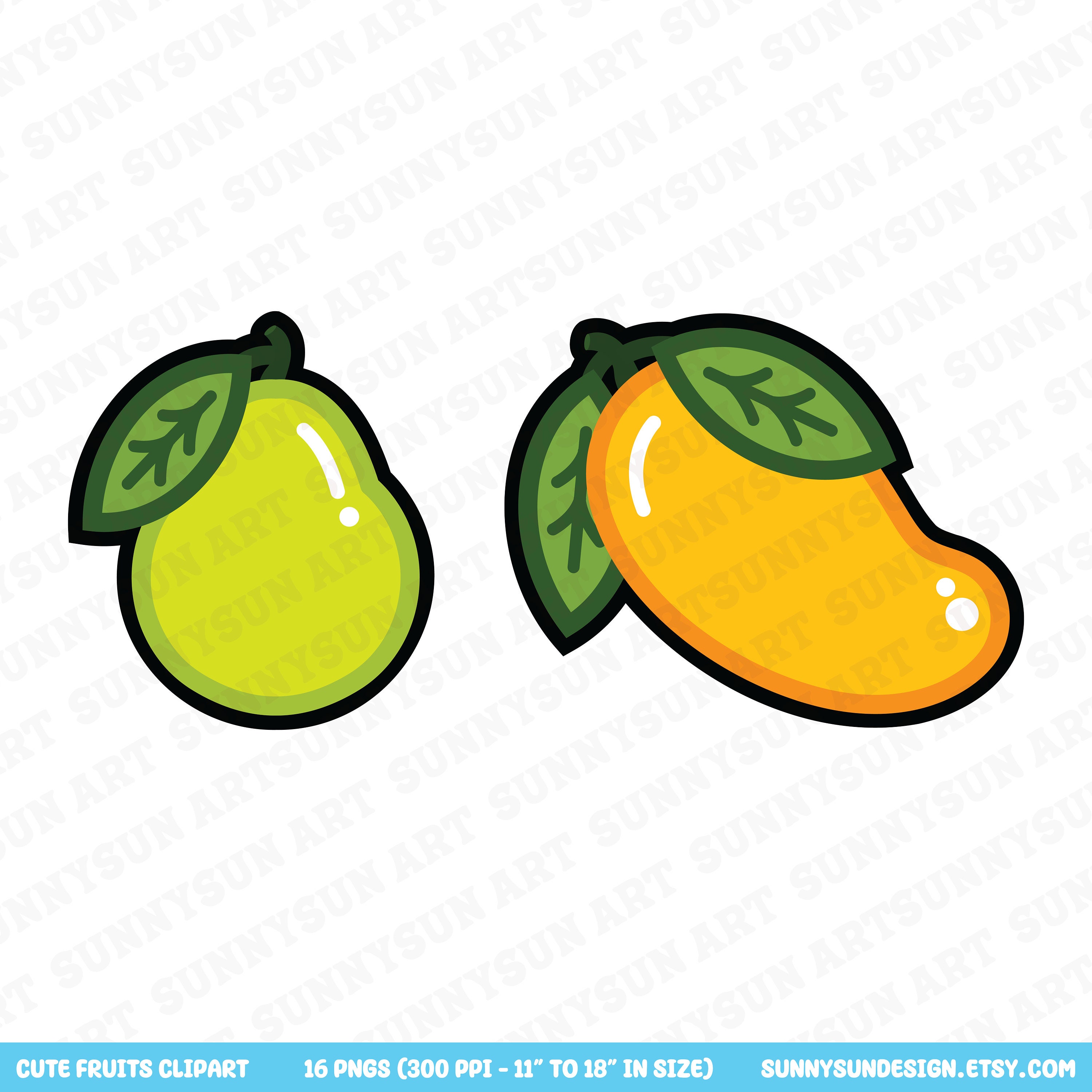 Cute Fruit Clipart, Kawaii Apple PNG, Banana, Mango, Grape, Avocado ...