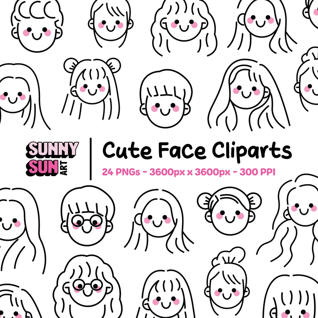 Cute Face Doodles PNG Bundle Cute Men Women Face Cliparts Cute Boys ...