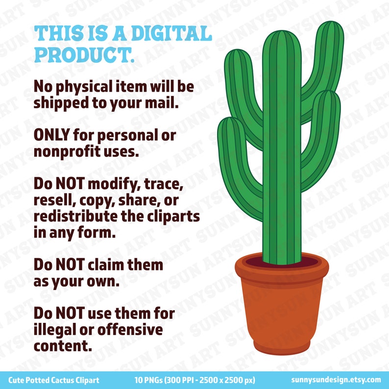 Cute Potted Cactus Clipart, Adorable and Kawaii Cacti Graphics, Desert ...