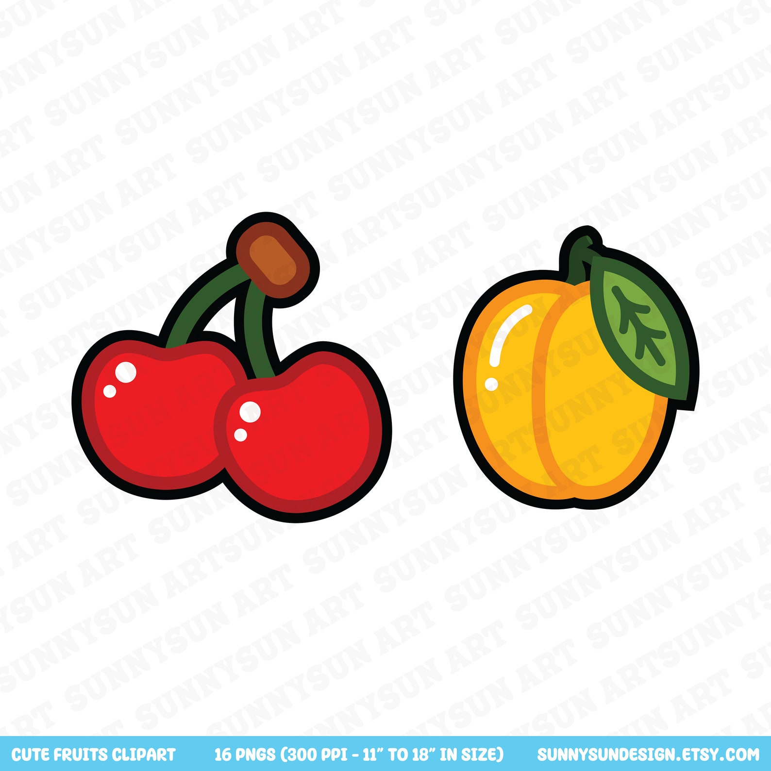 Cute Fruit Clipart, Kawaii Apple PNG, Banana, Mango, Grape, Avocado ...