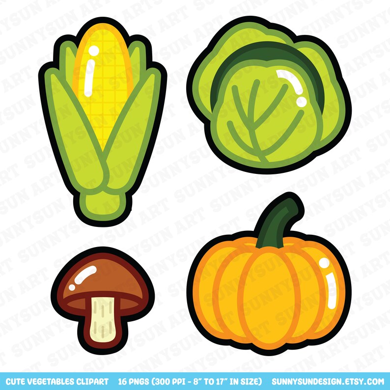 Cute Vegetable Clipart, Kawaii Veggies PNG, Fresh Healthy Food Art ...
