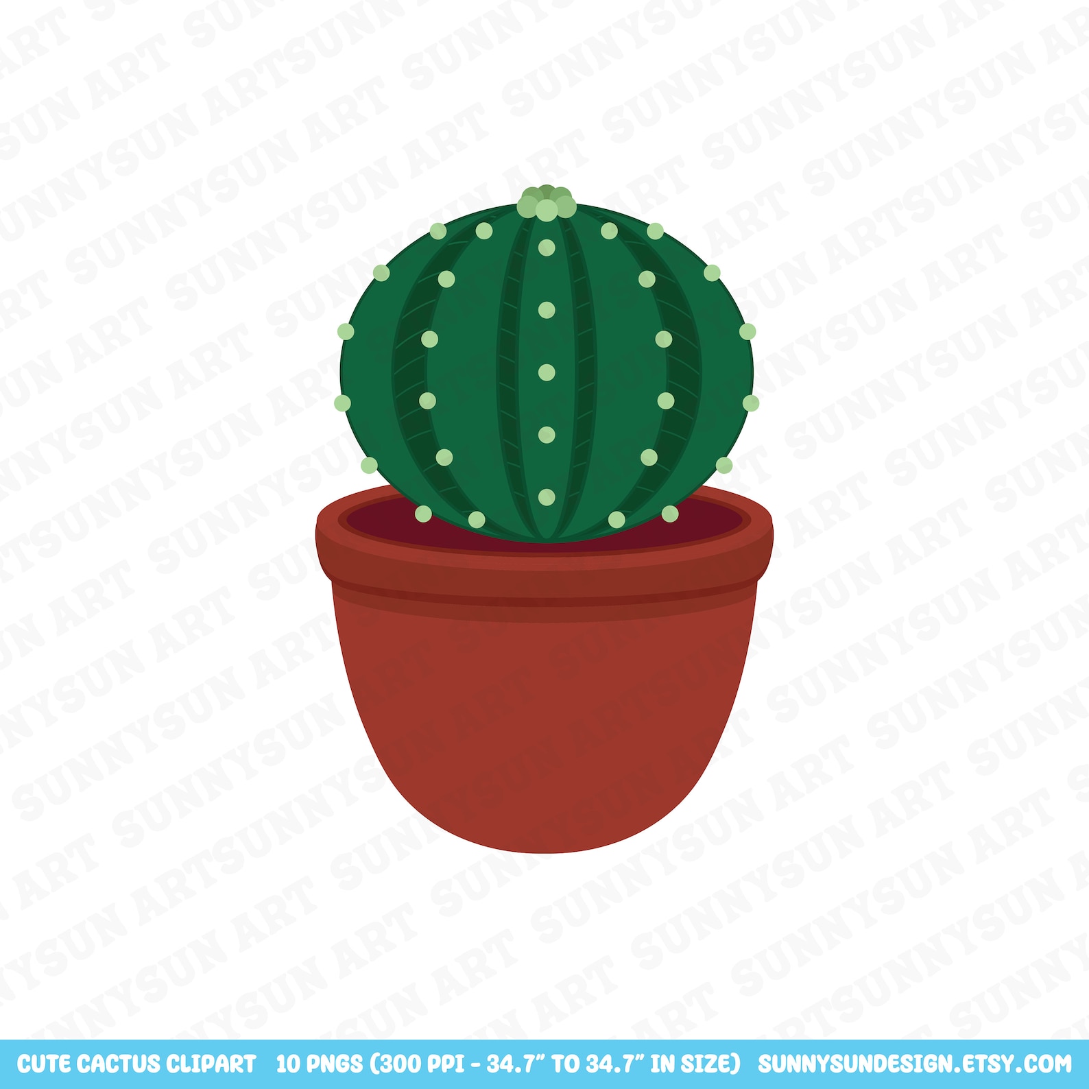 Cute Potted Cactus Clipart, Adorable and Kawaii Cacti Graphics, Desert ...
