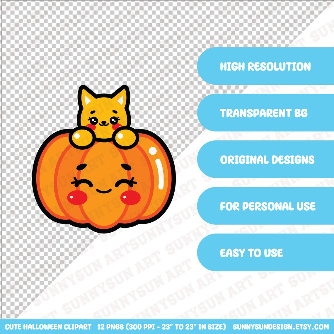 Halloween Pumpkin Clipart, Cute Jack O Lantern PNG, Kawaii Pumpkin Face ...
