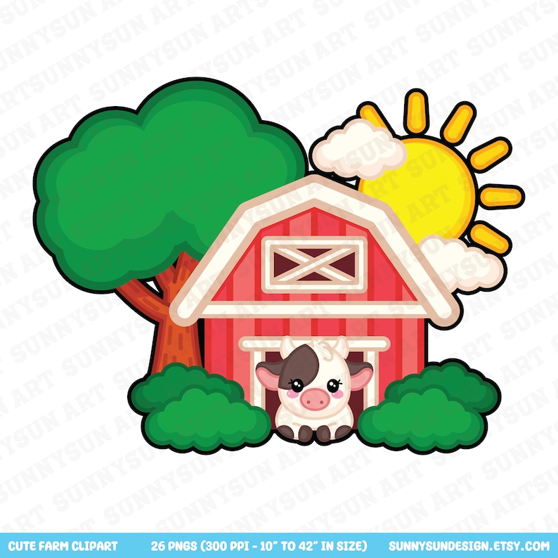 Cute Farm Clipart, Farmland Cattle PNG, Kawaii Barn Animal, Chicken Hen ...