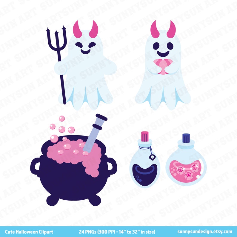 Cute Halloween Clipart, Spooky Season PNG, Girly Halloween PNG, Kawaii ...