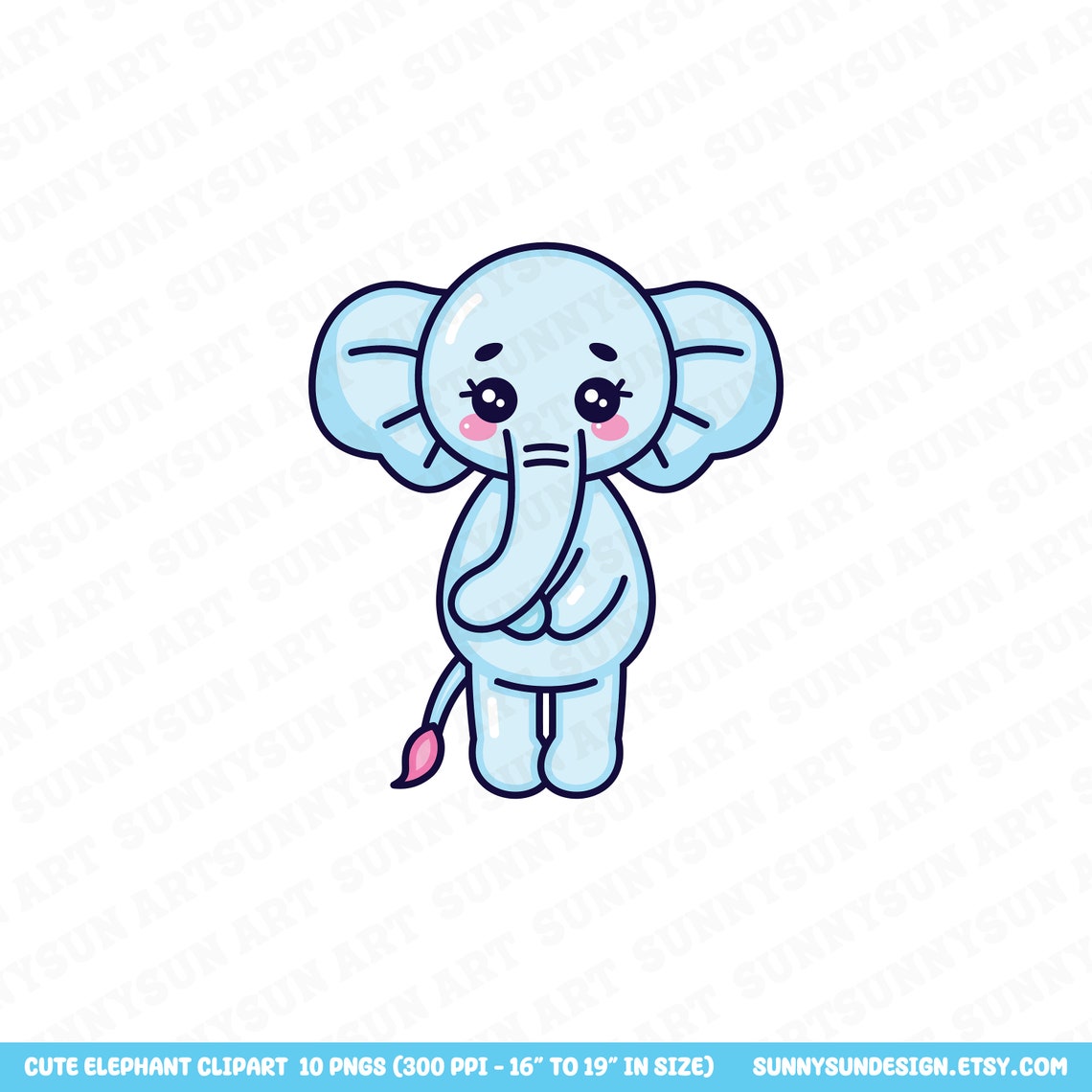 Cute Elephant Clipart, Kawaii Cartoon Elephant Pngs, Blue Elephant ...