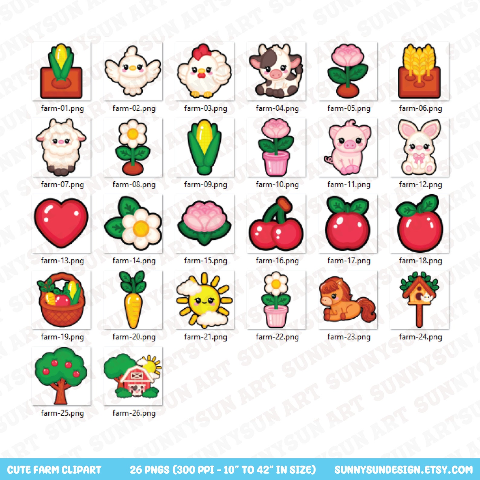 Cute Farm Clipart, Farmland Cattle PNG, Kawaii Barn Animal, Chicken Hen ...