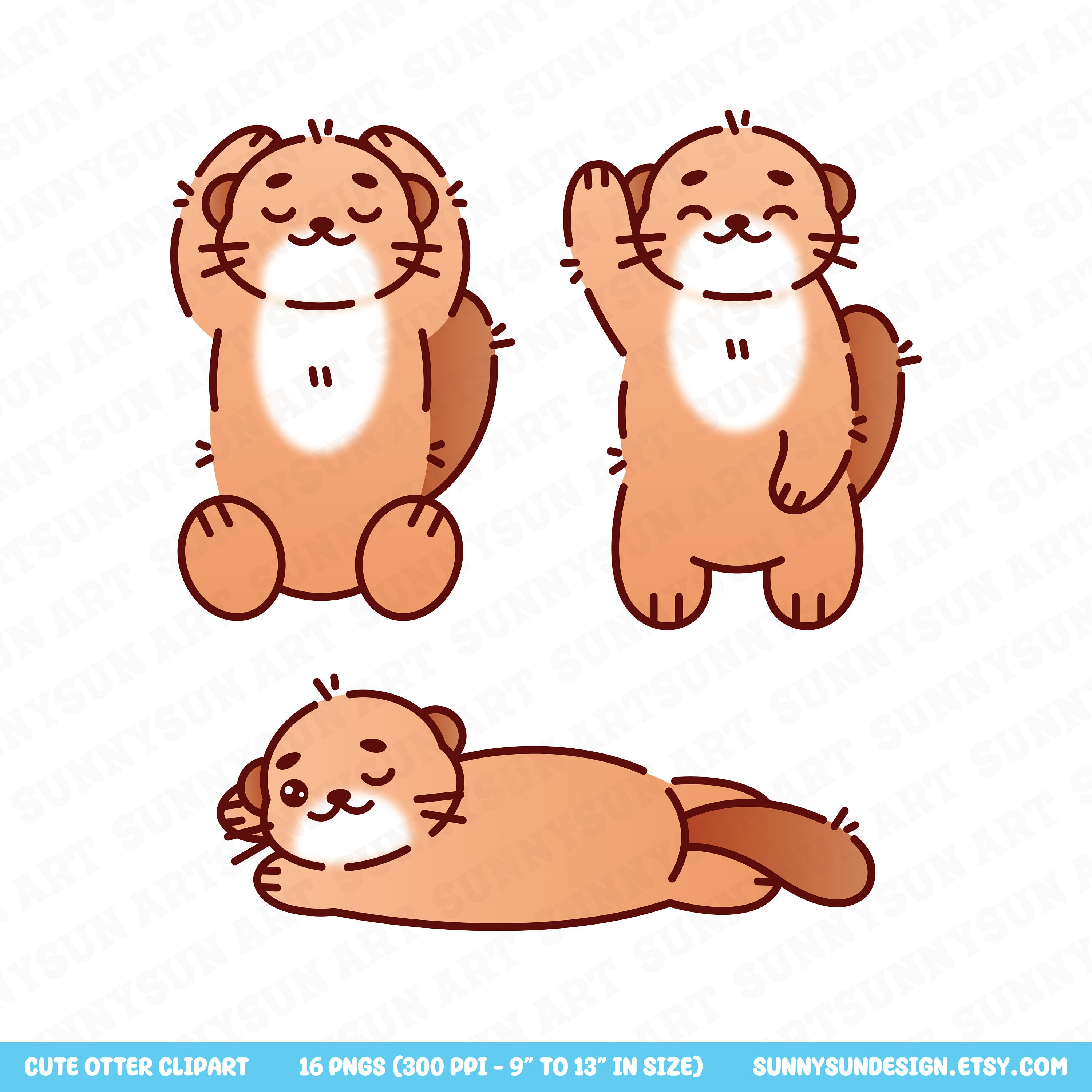Otter Clipart, Cute Sea Otter PNG, Kawaii Otter Illustration, Baby Otter Graphic, River Otter ...
