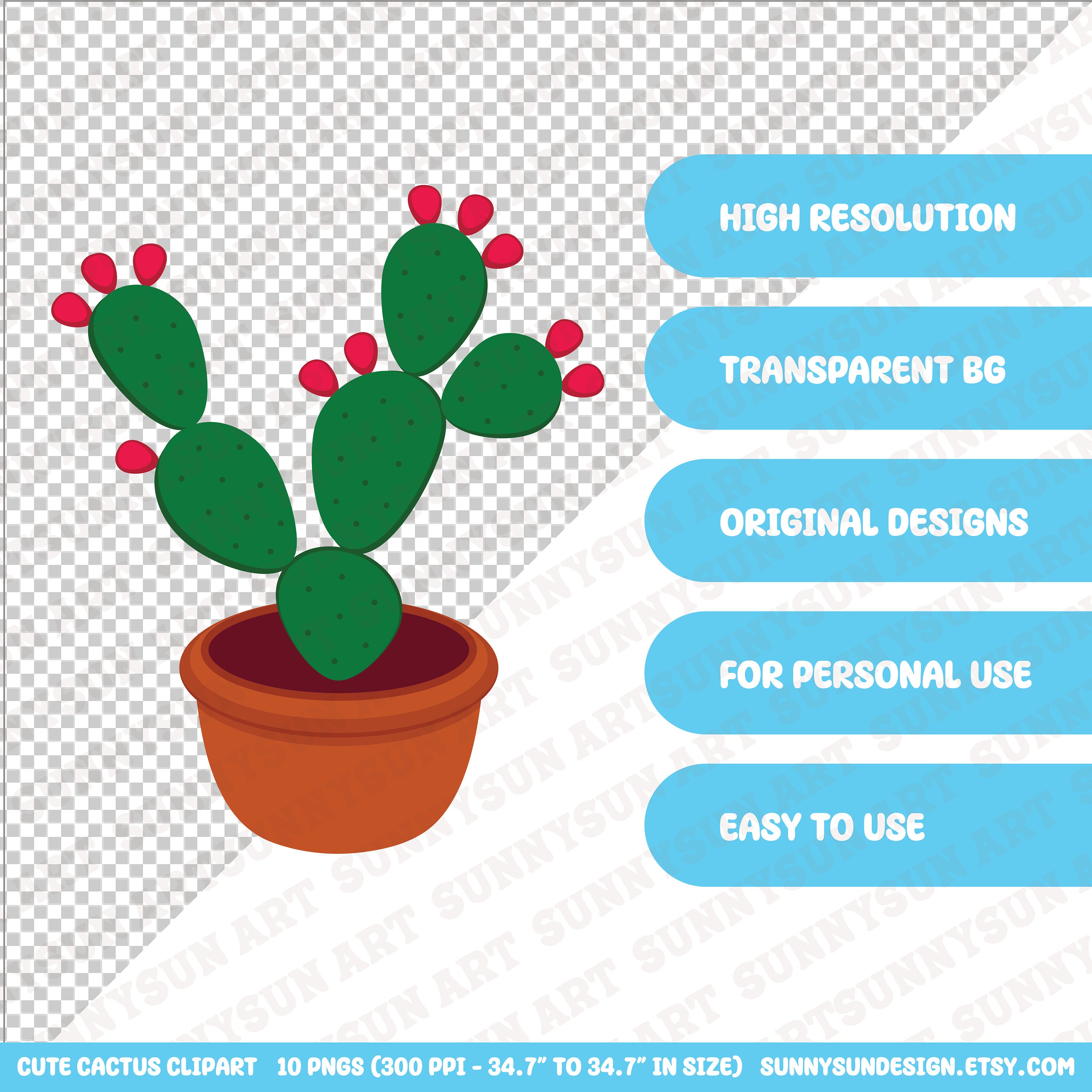 Cute Potted Cactus Clipart, Adorable and Kawaii Cacti Graphics, Desert ...