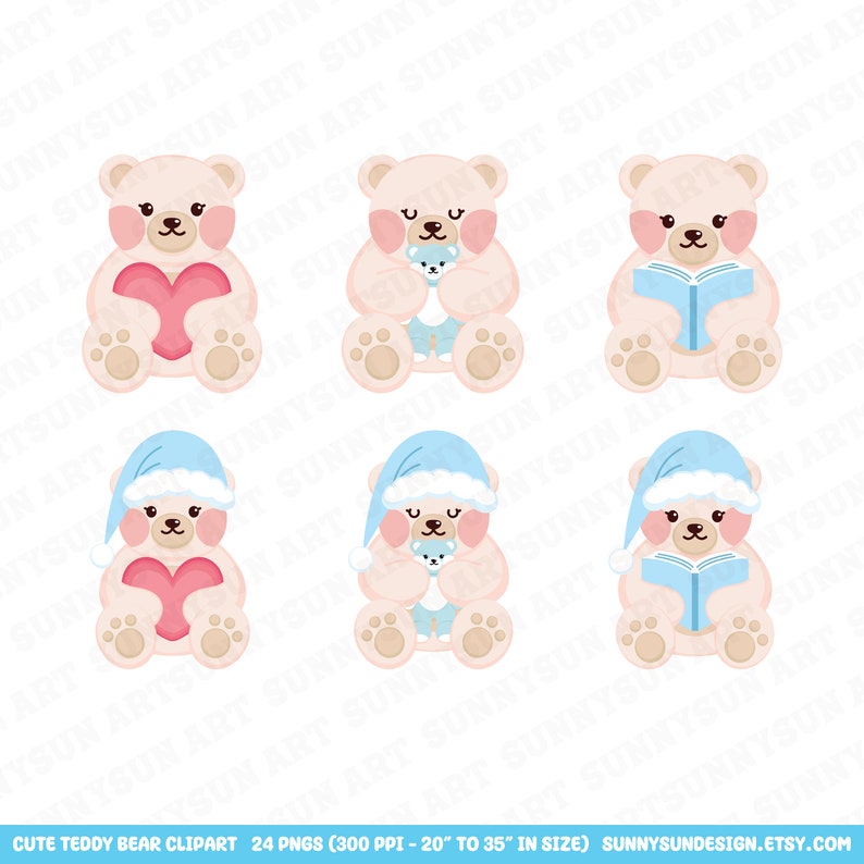 Blue Teddy Bear Clipart, Sleepy Baby Bear PNG, Sleeping Teddy for Baby ...