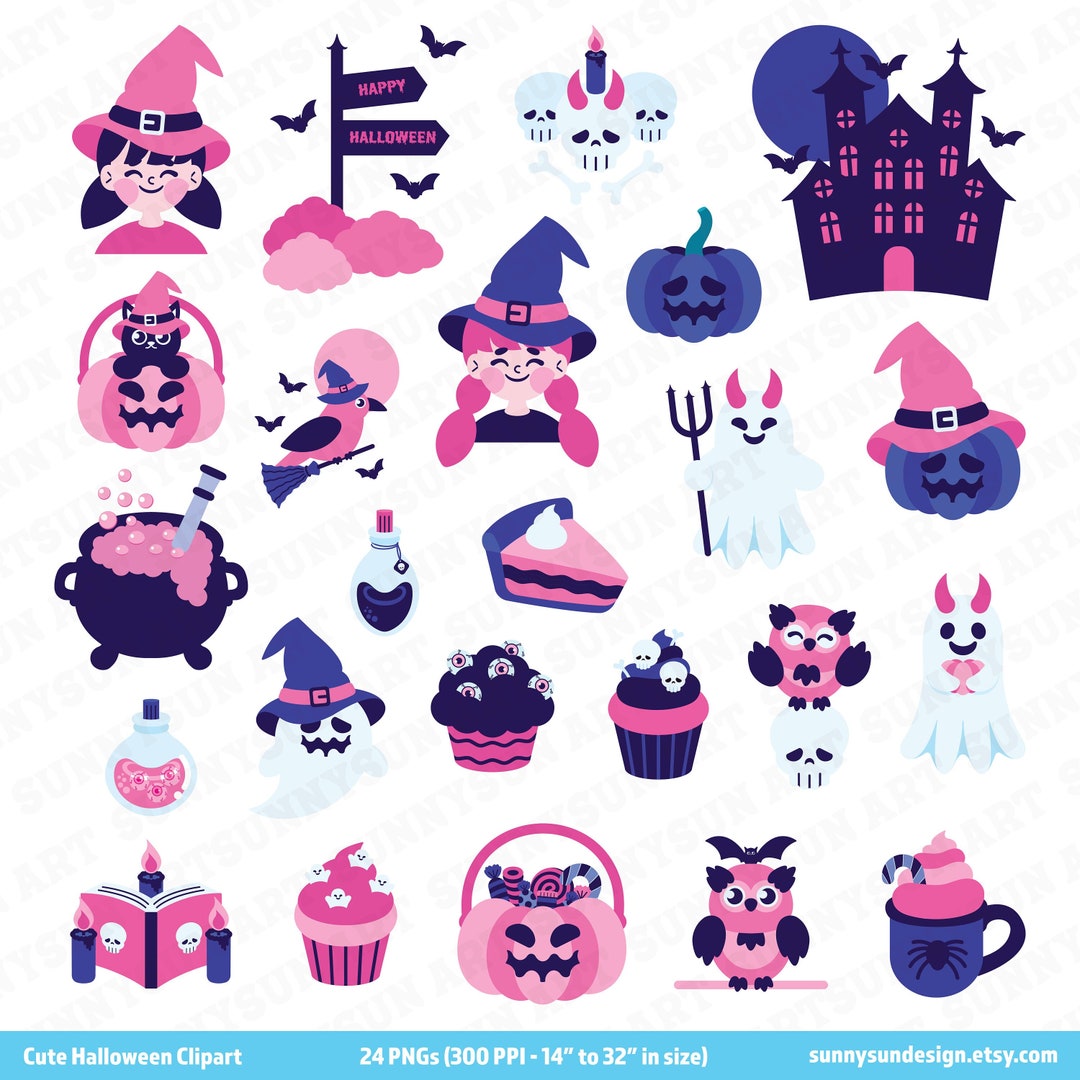 Cute Halloween Clipart, Spooky Season PNG, Girly Halloween PNG, Kawaii ...