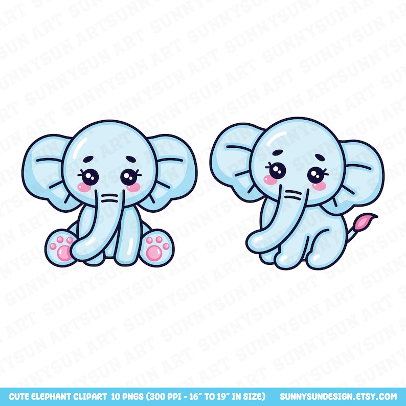 Cute Elephant Clipart, Kawaii Cartoon Elephant Pngs, Blue Elephant ...