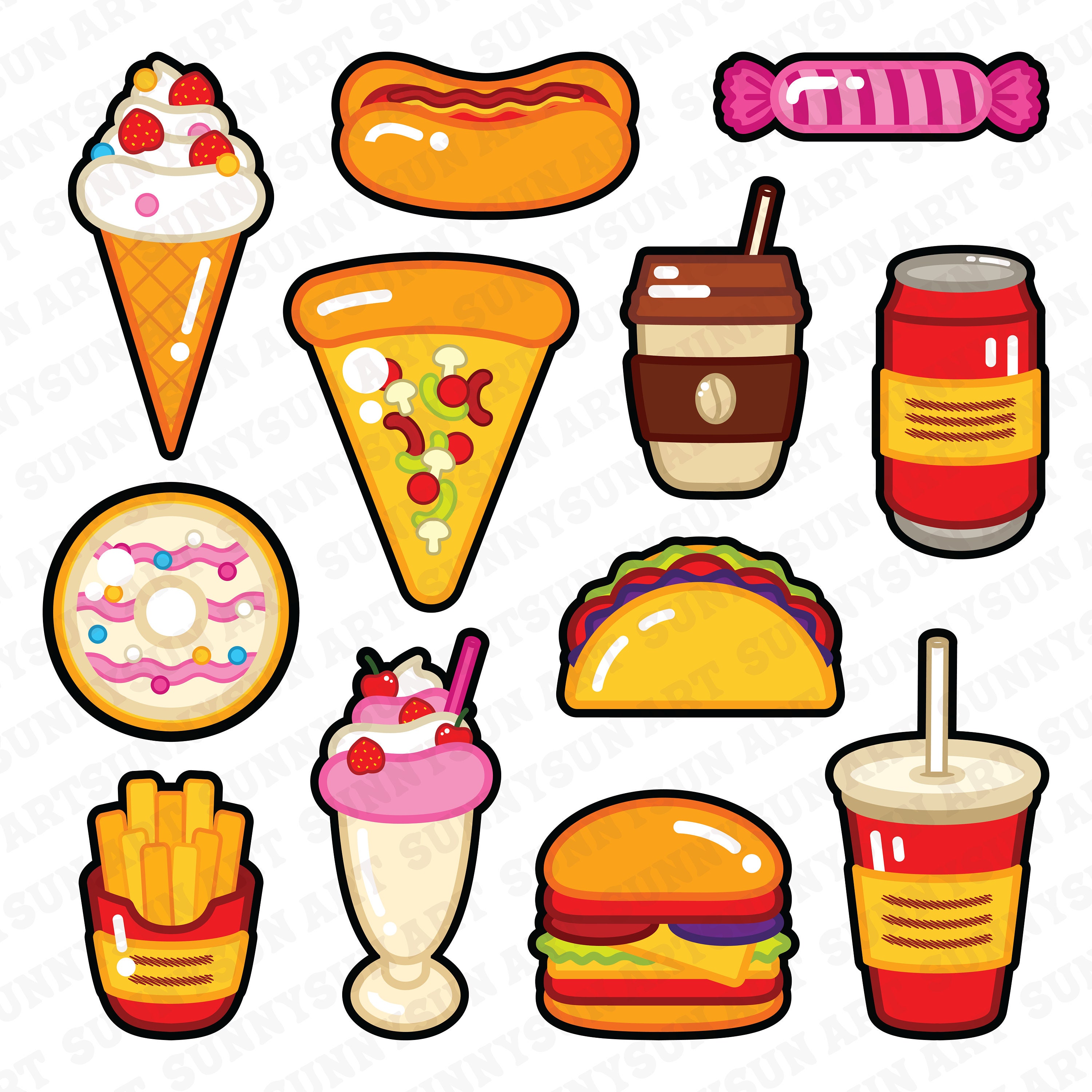 Cute Burger Clipart, Kawaii Fast Food, Junk Food, Pizza PNG, Ice Cream ...