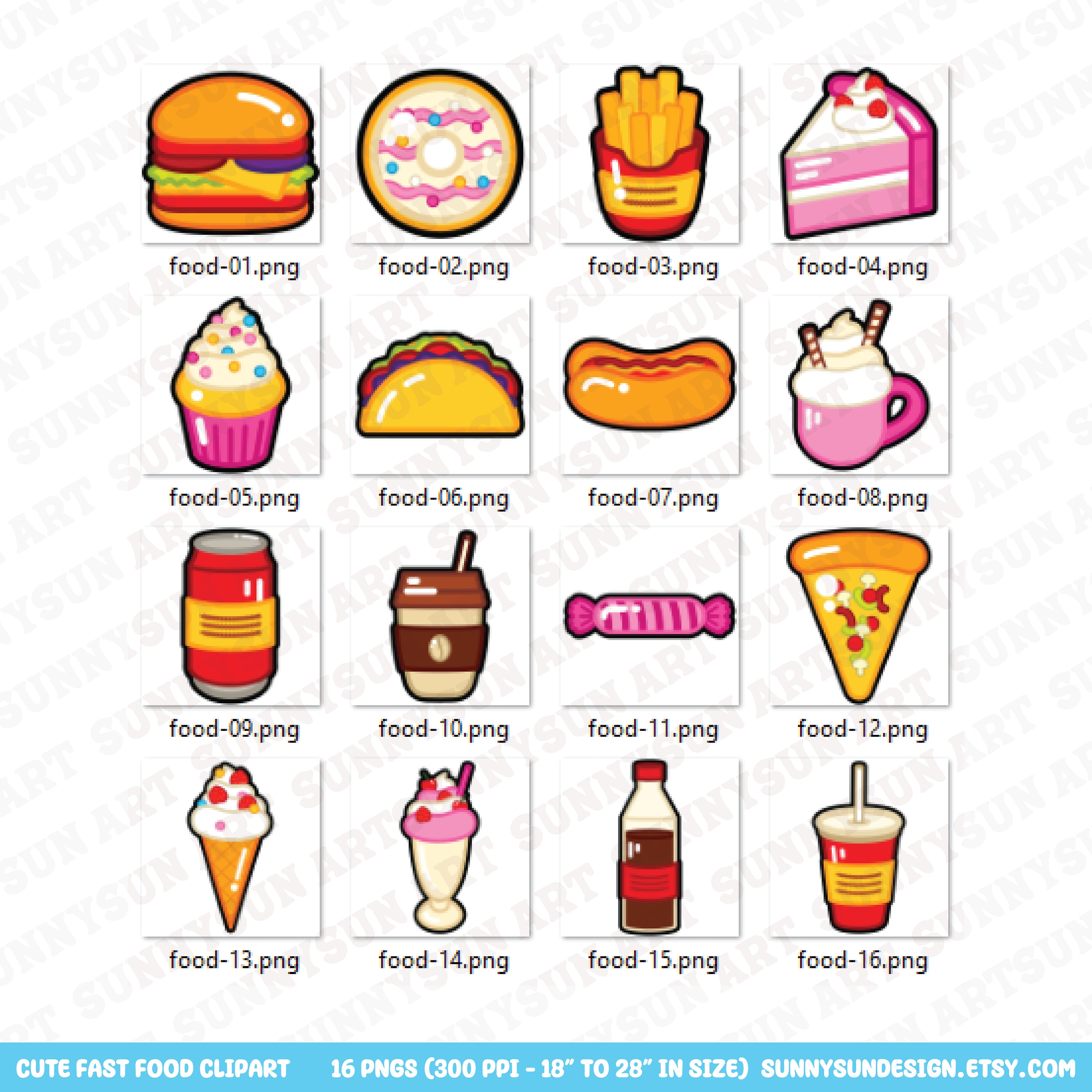 Cute Burger Clipart, Kawaii Fast Food, Junk Food, Pizza PNG, Ice Cream ...