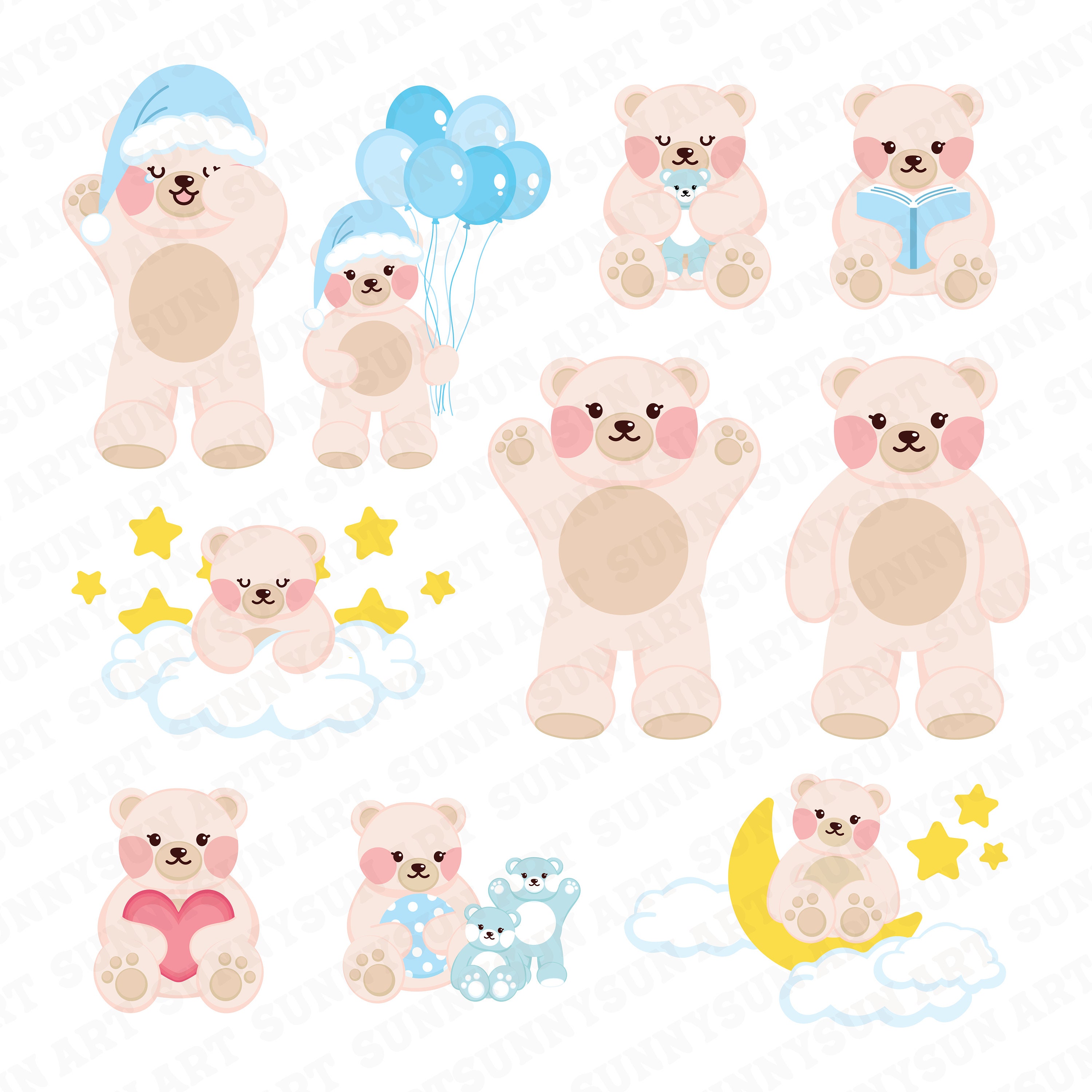 Blue Teddy Bear Clipart, Sleepy Baby Bear PNG, Sleeping Teddy for Baby ...