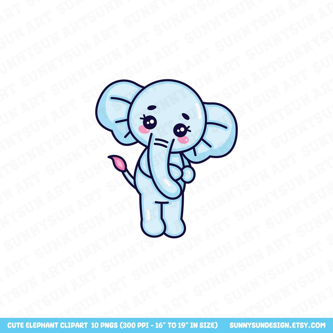 Cute Elephant Clipart, Kawaii Cartoon Elephant Pngs, Blue Elephant ...