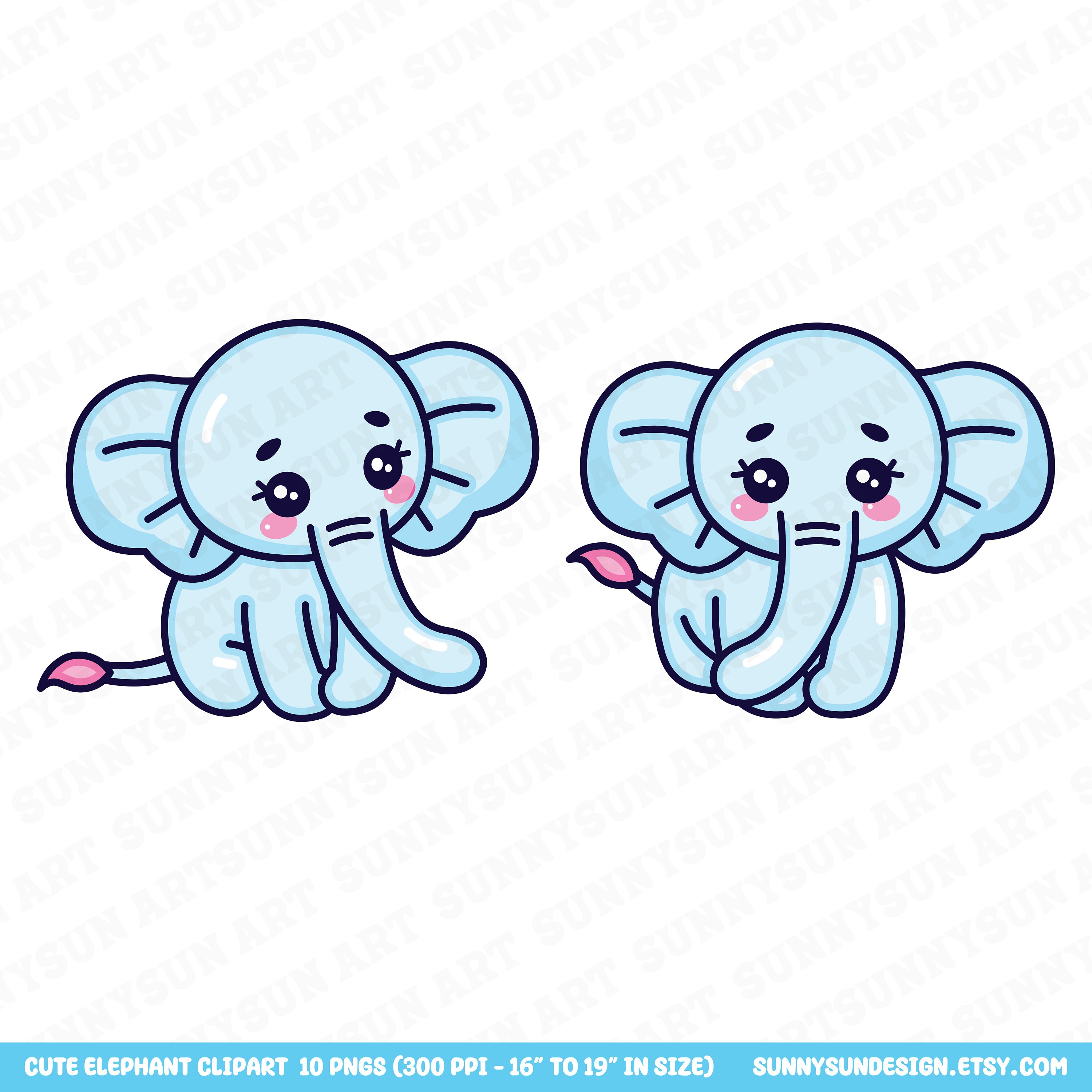 Cute Elephant Clipart, Kawaii Cartoon Elephant Pngs, Blue Elephant ...