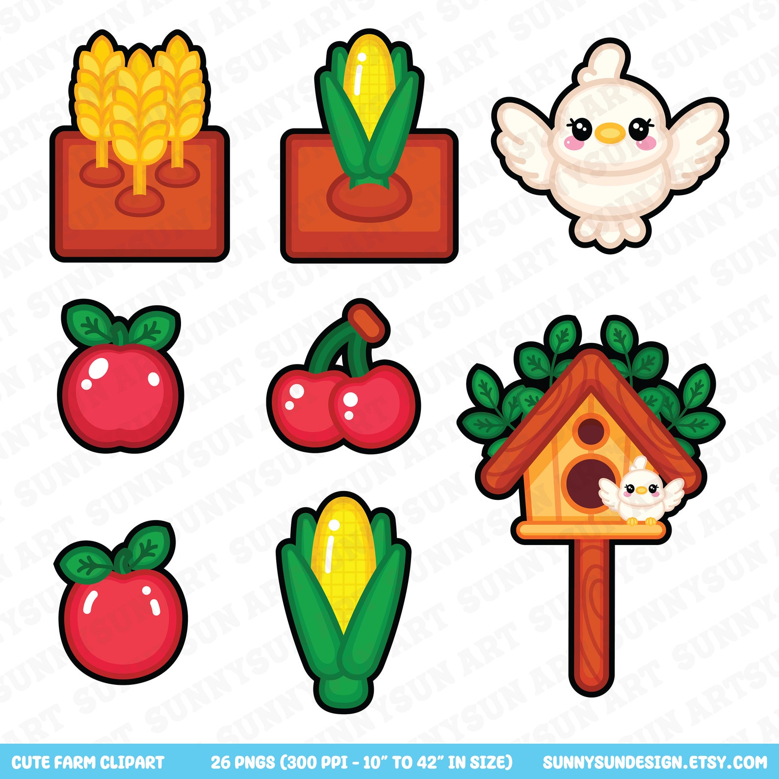 Cute Farm Clipart, Farmland Cattle PNG, Kawaii Barn Animal, Chicken Hen ...