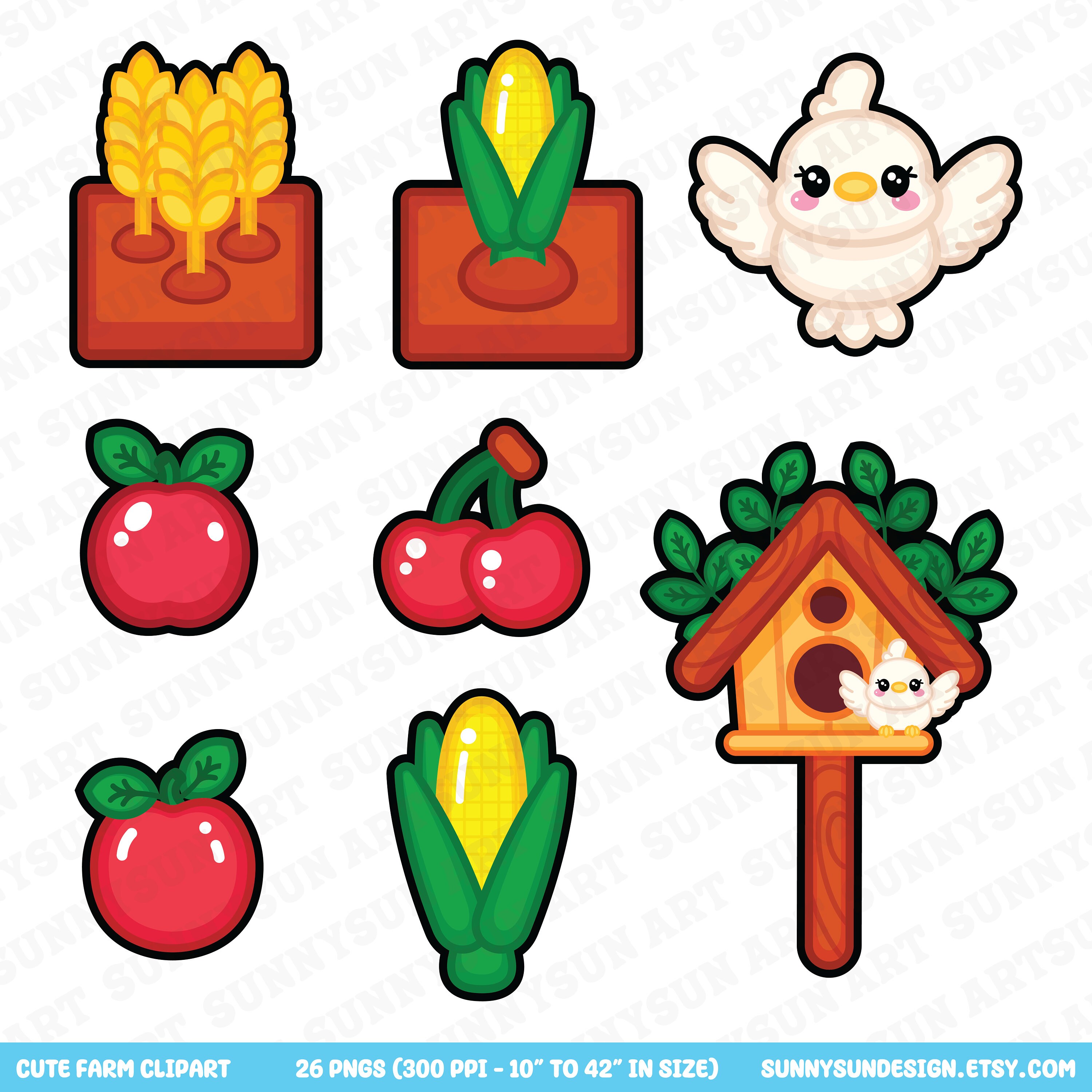 Cute Farm Clipart, Farmland Cattle PNG, Kawaii Barn Animal, Chicken Hen ...