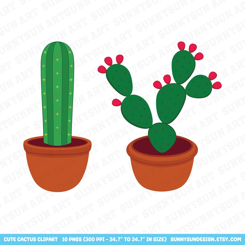 Cute Potted Cactus Clipart, Adorable and Kawaii Cacti Graphics, Desert ...
