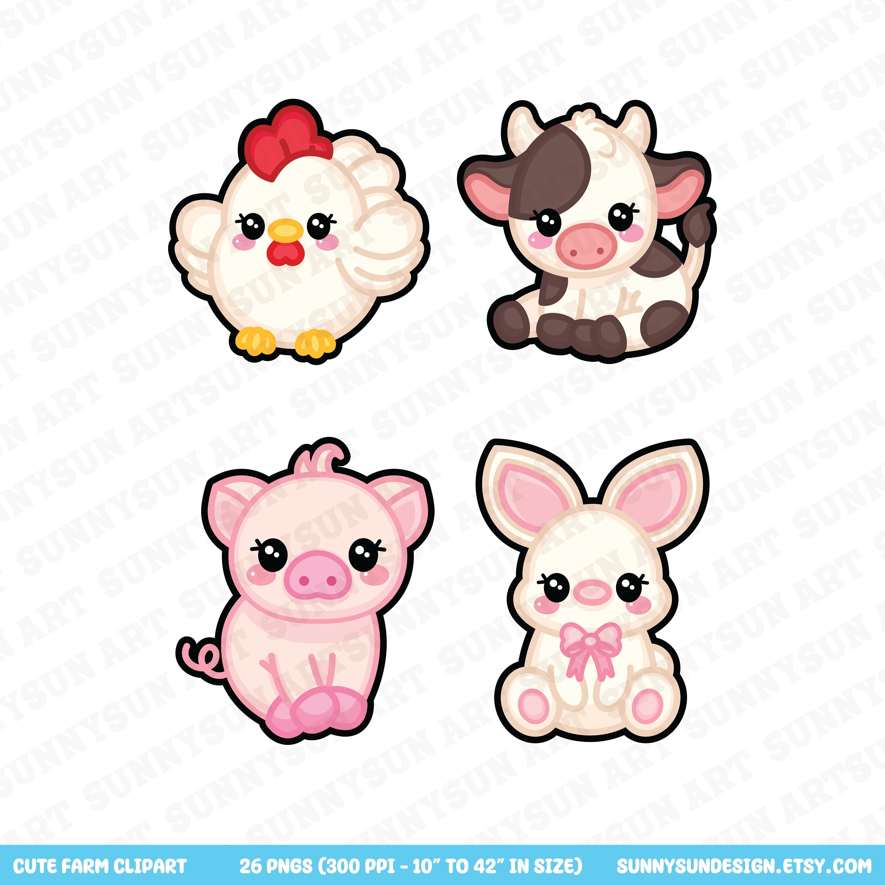 Cute Farm Clipart, Farmland Cattle PNG, Kawaii Barn Animal, Chicken Hen ...