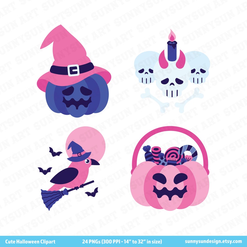 Cute Happy Halloween Clipart, Sweet Candy Pngs, Black Cat, Witchy Witch ...