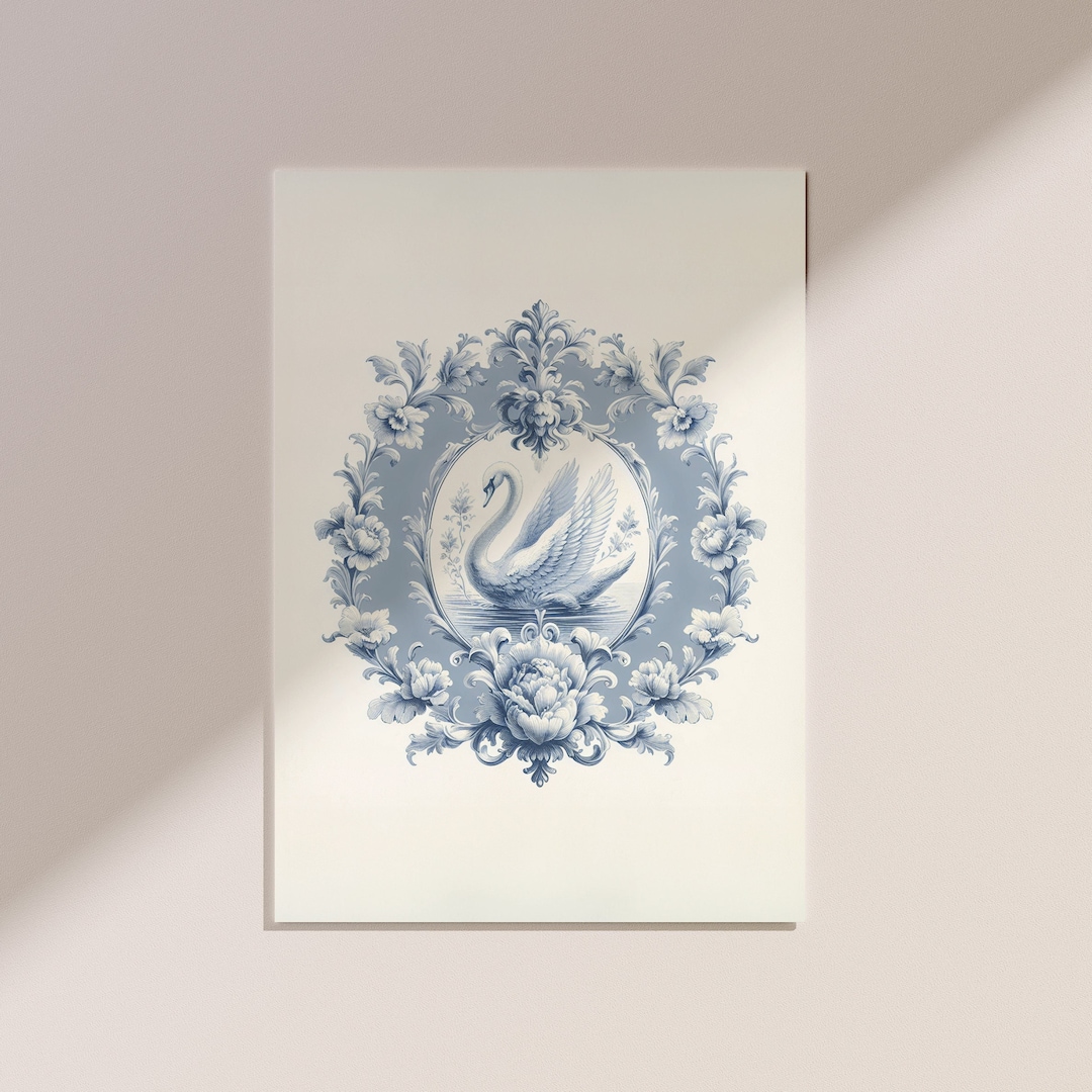 Swan Drawing Toile De Jouy Rococo Download, Coquette Aesthetic Room ...