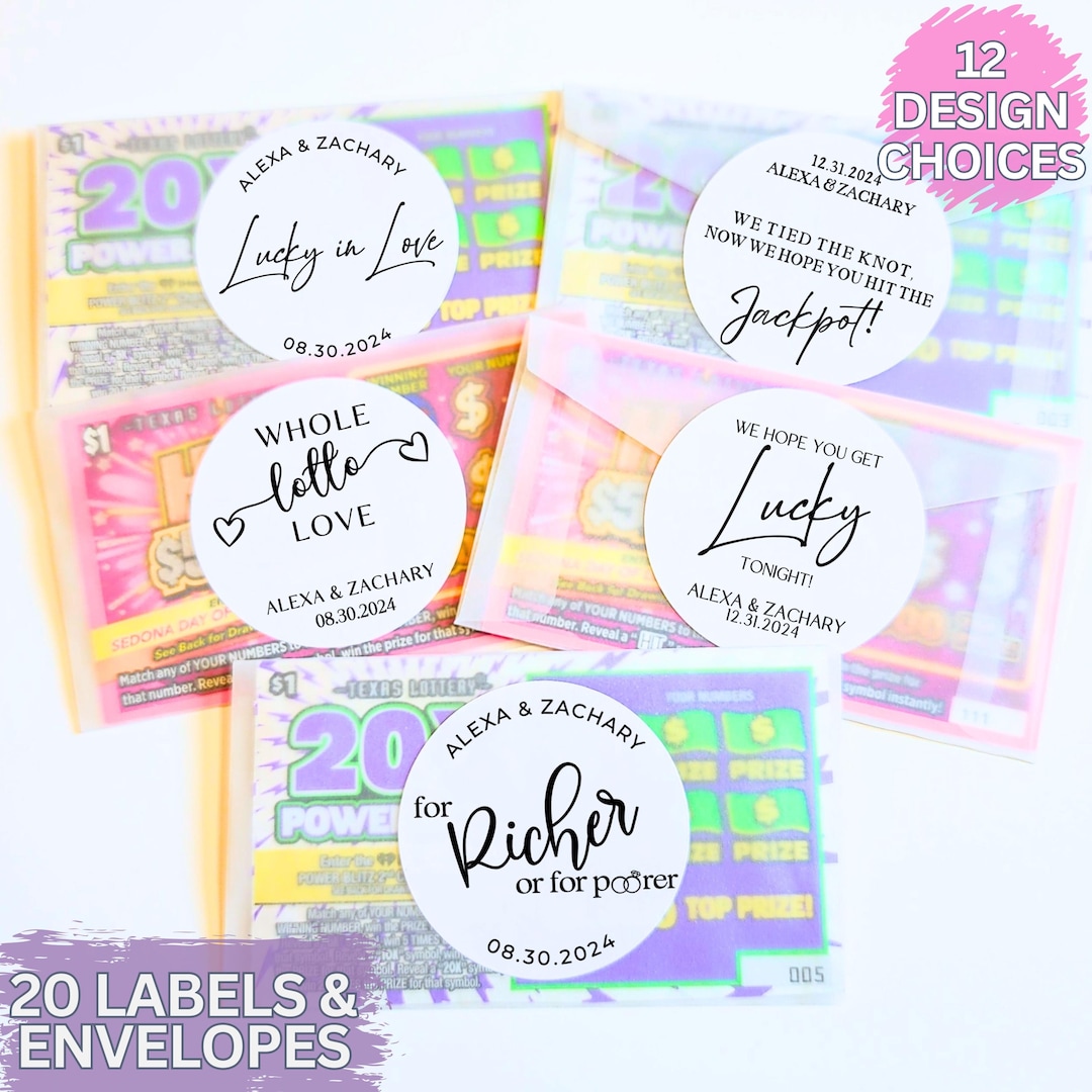 Custom Wedding Guest Gift Lottery Favor Stickers for Lotto Ticket Favor ...