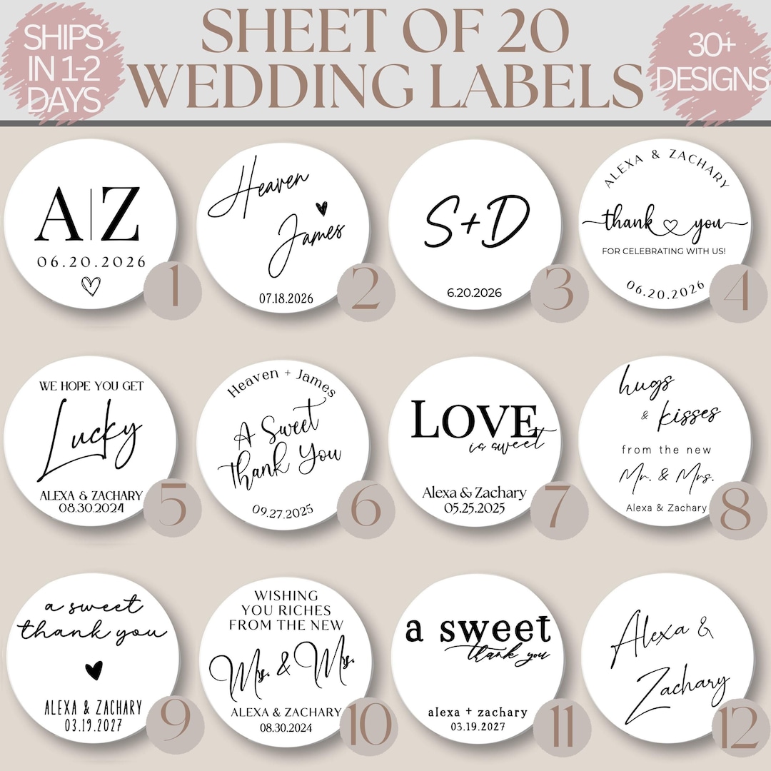 20 Custom Thank You Wedding Sticker for Wedding Favors for Guest Favors ...