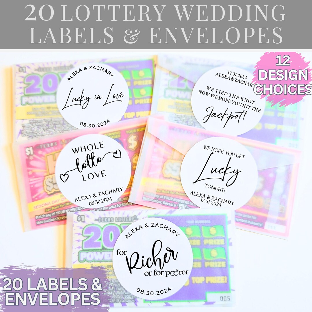 20 Custom Wedding Lottery Favor Stickers for Lotto Ticket Favor ...