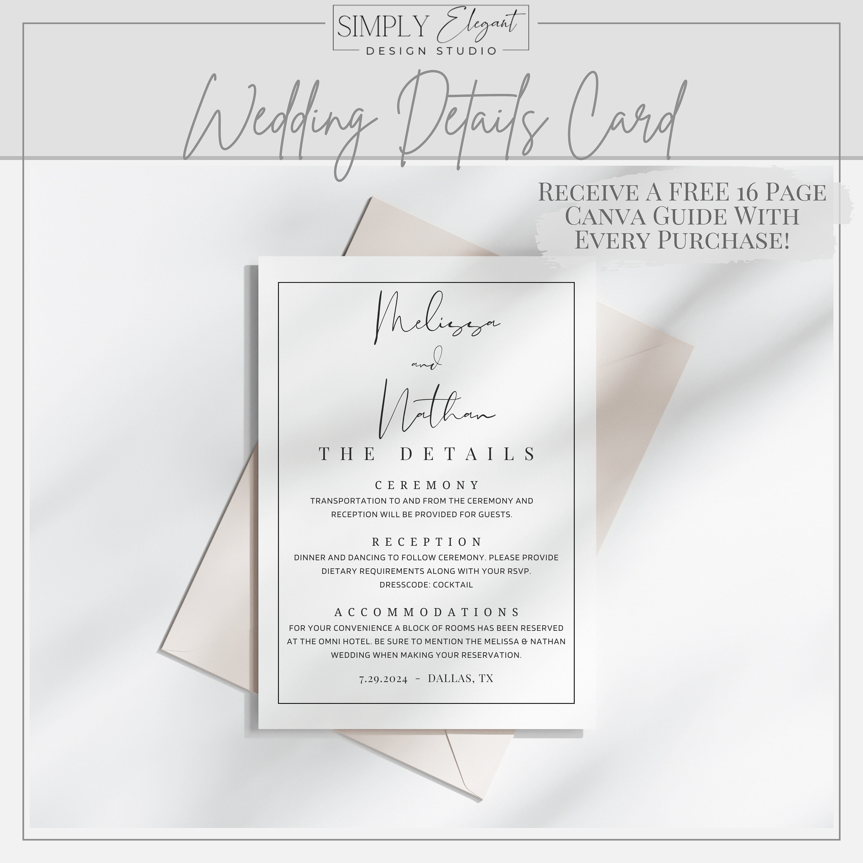 Minimalist Wedding Details Card Template Instant Download Details ...