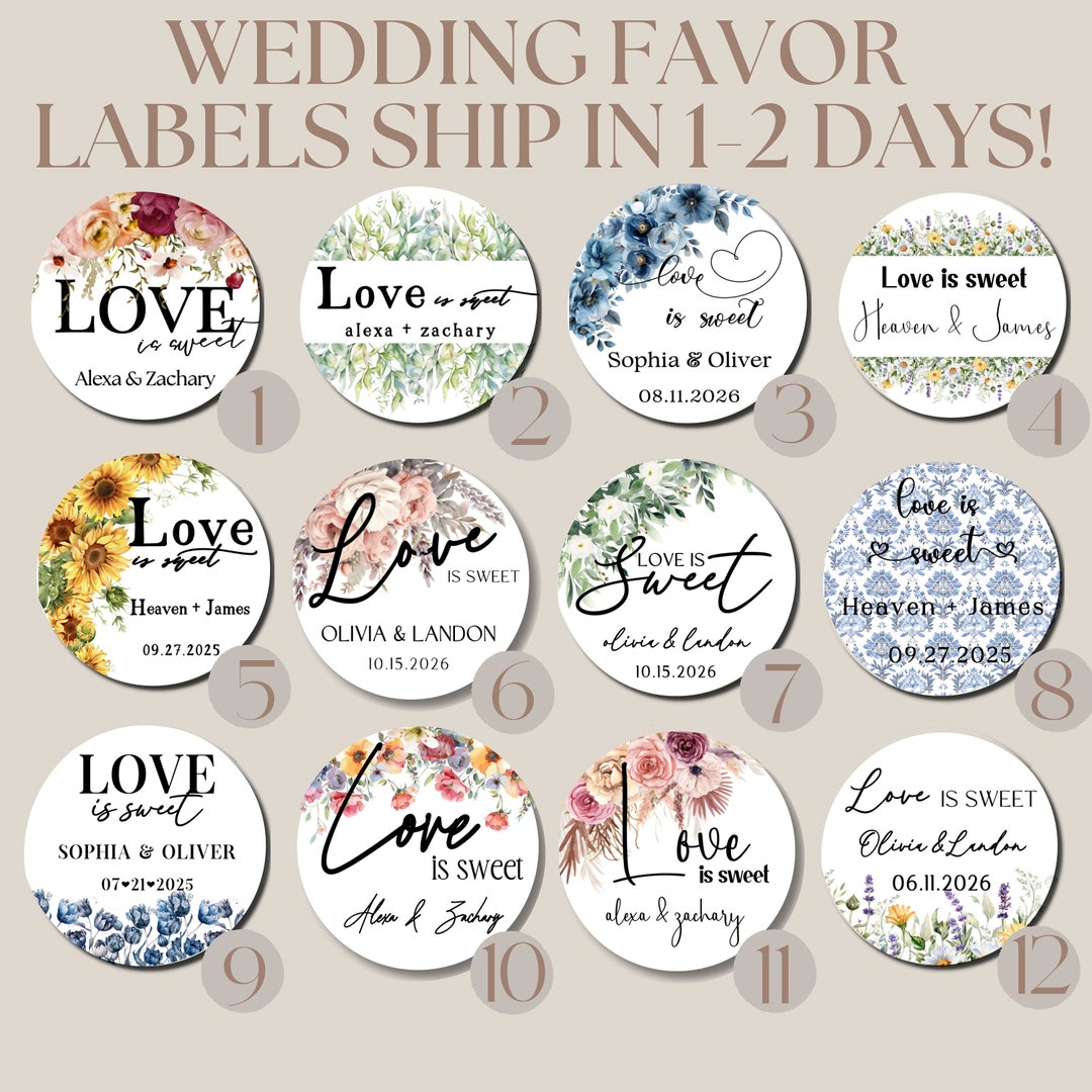 20 Floral Wedding Favor Sticker for Guest Gifts Love is Sweet Bridal ...