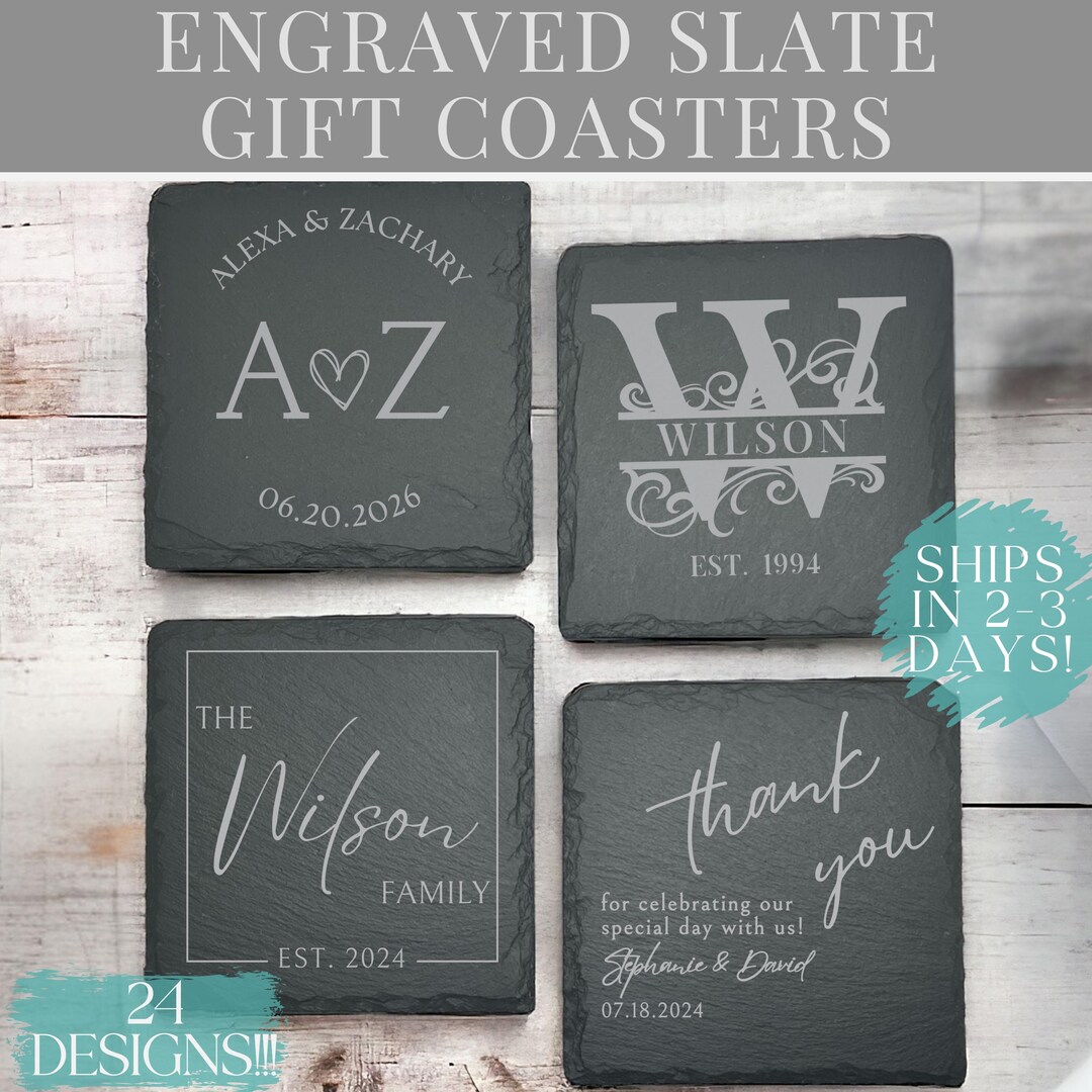 Personalized Coaster Set Engraved Slate Coaster Custom Wedding Gift ...