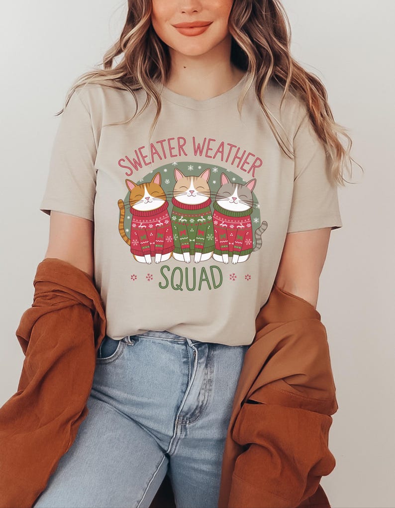 Sweater Weather Cat Squad T-shirt: Christmas Holiday Tee - Etsy
