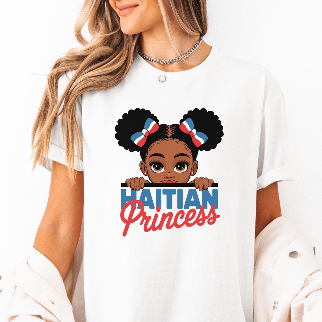 Haitian Princess Shirt Cute Girl With Afro Puffs and Flag Bows Haiti ...