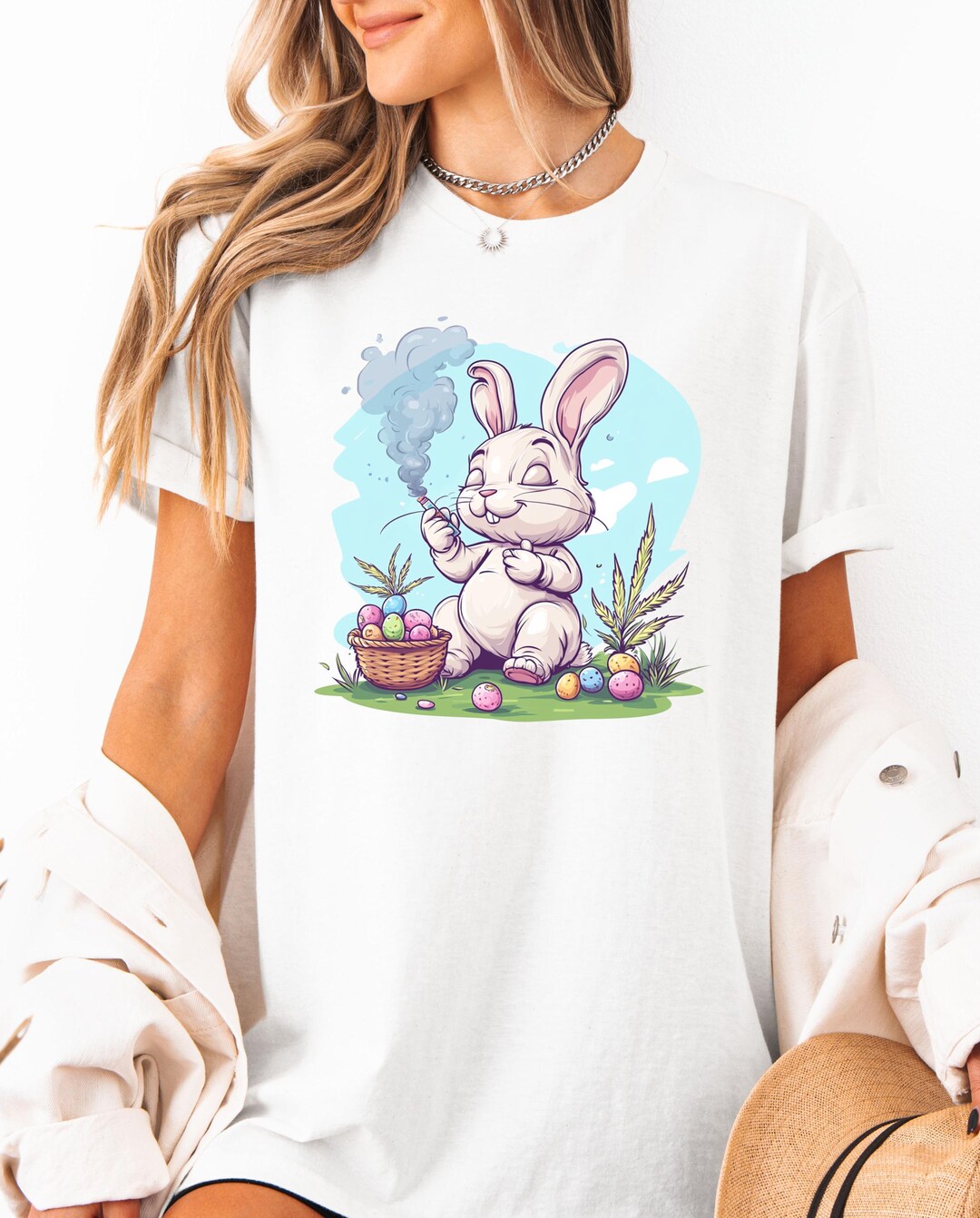 Funny 4/20 Easter Bunny Smoking Joint Shirt Stoner Weed Holiday Graphic ...