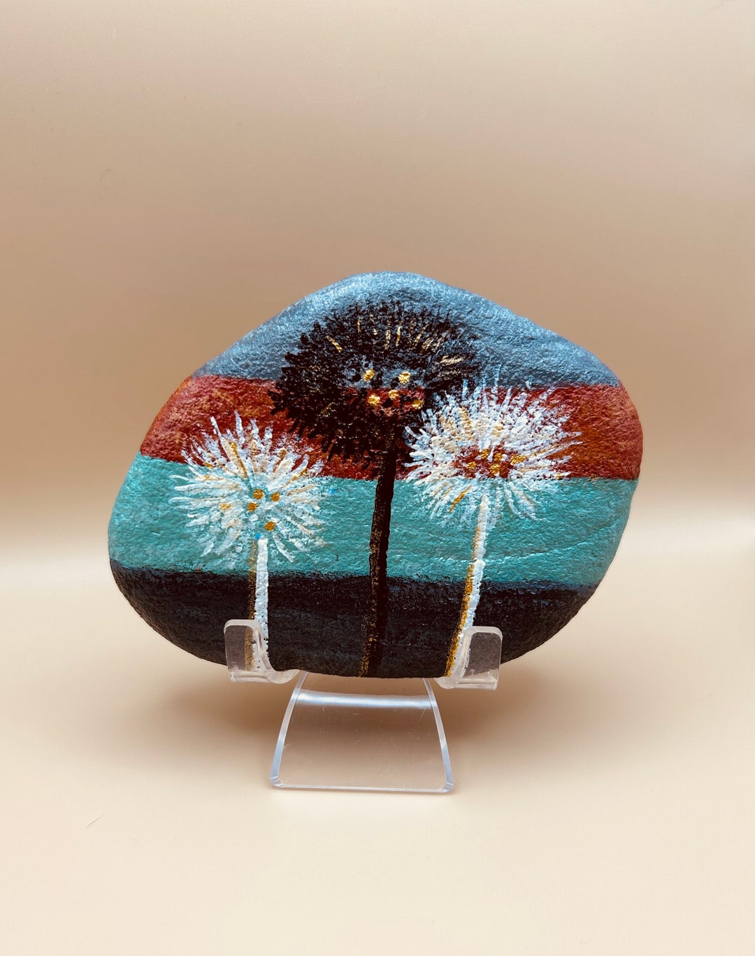 Hand Painted Dandelion Rock-dandelion Art-dandelion Rock-collectible ...