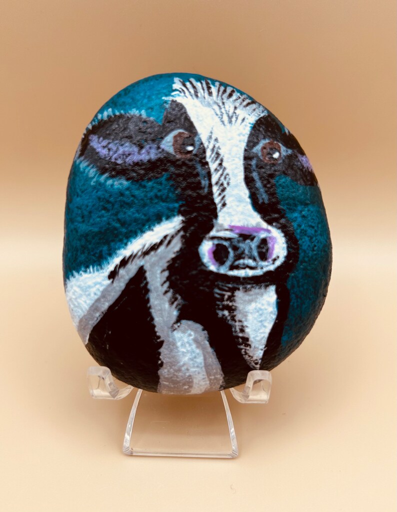 Hand Painted Cow Rock-cow Art-rock Art-stone Art-collectible Cow-cow ...