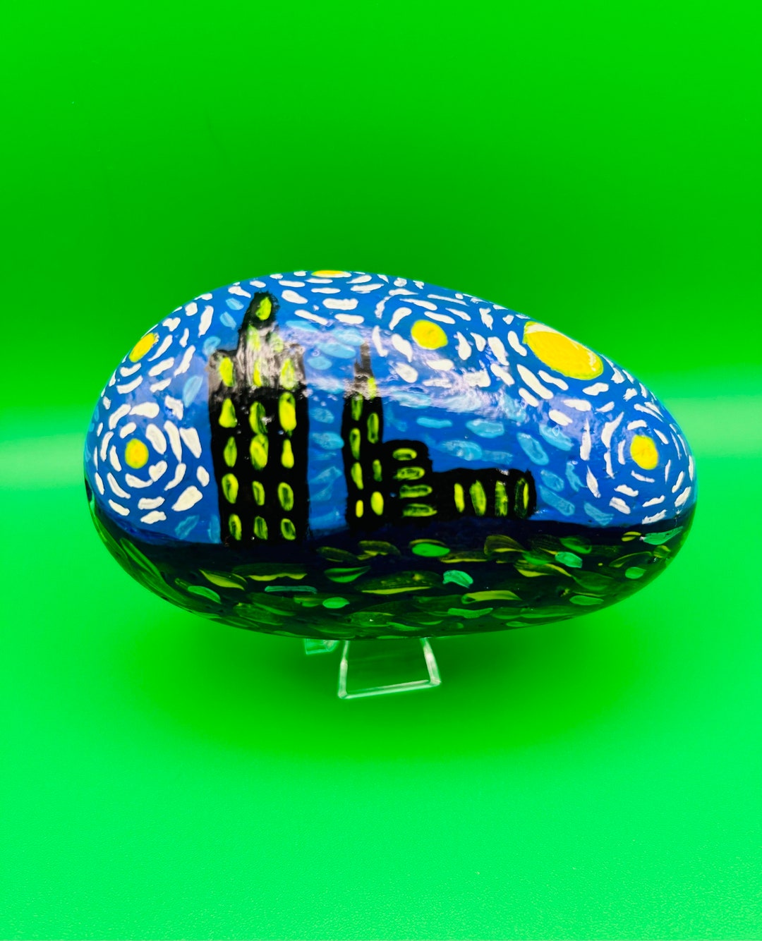 Hand Painted Van Gogh Rock-starry Night Painted Rock-rock Art-stone Art ...