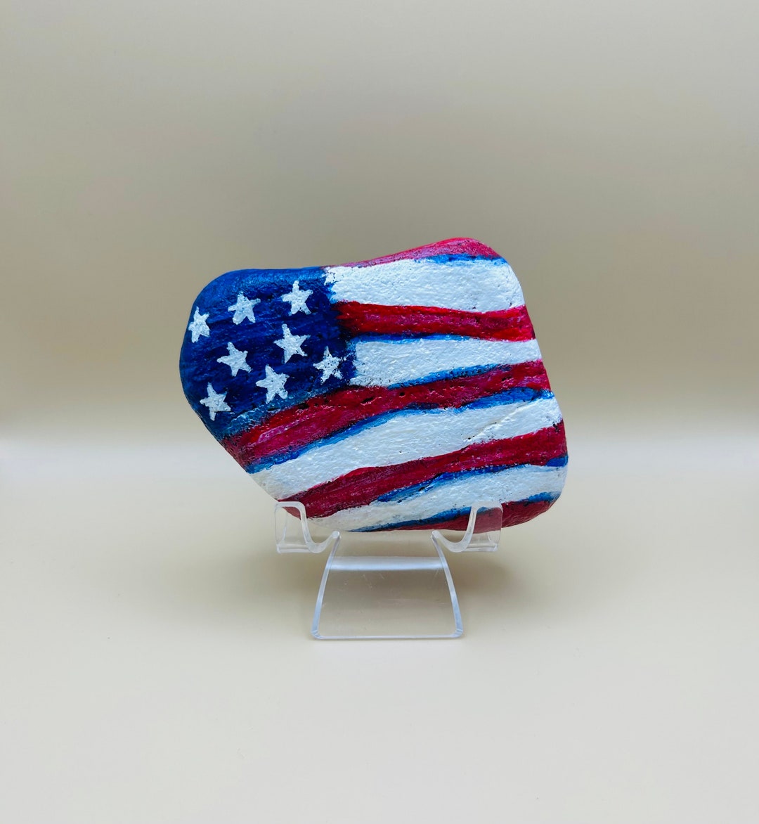 American Flag Hand Painted Rock-patriotic Art Rock-rock Art-stone Art ...