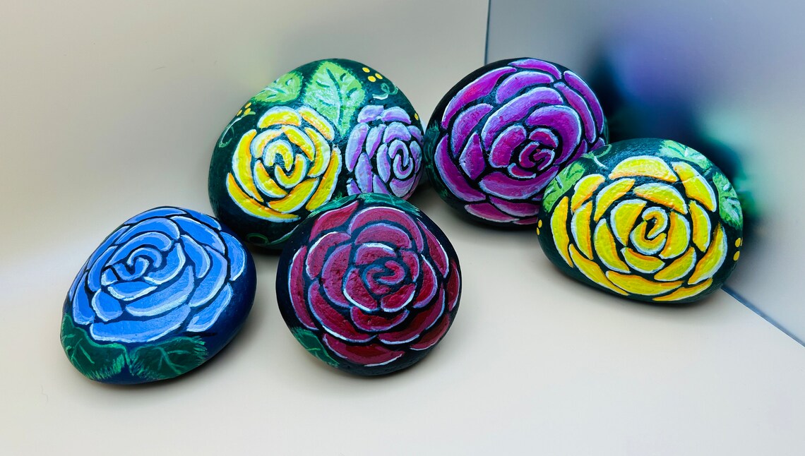 Rose Garden Painted Rock-hand Painted Rose Rock-rock Art-stone Art ...