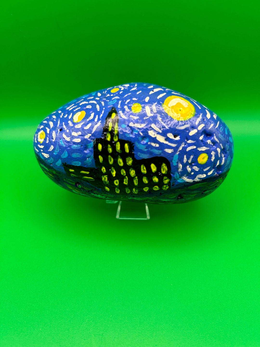 Hand Painted Van Gogh Rock-starry Night Painted Rock-rock Art-stone Art ...