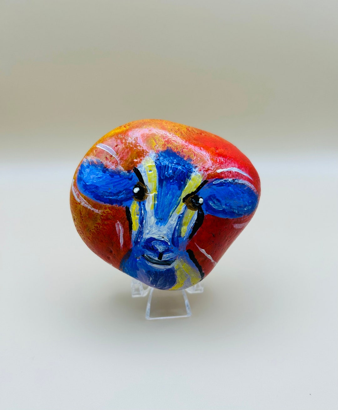 Hand Painted Goat Rock-goat Art-rock Art-stone Art-collectible Goat-goa ...