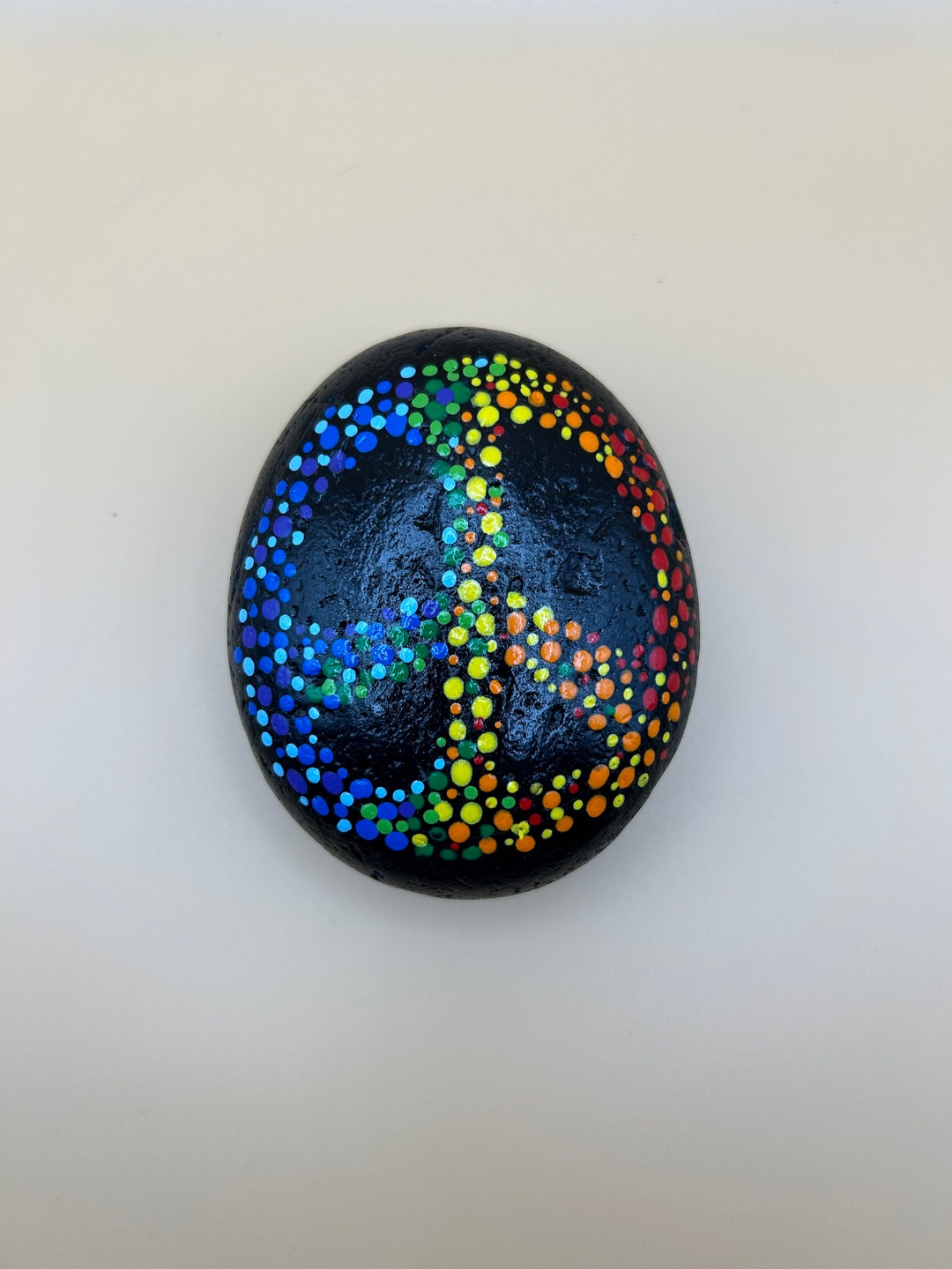 Peace Sign Hand Painted Rock-rock Art-stone Art-rainbow Art Rock ...