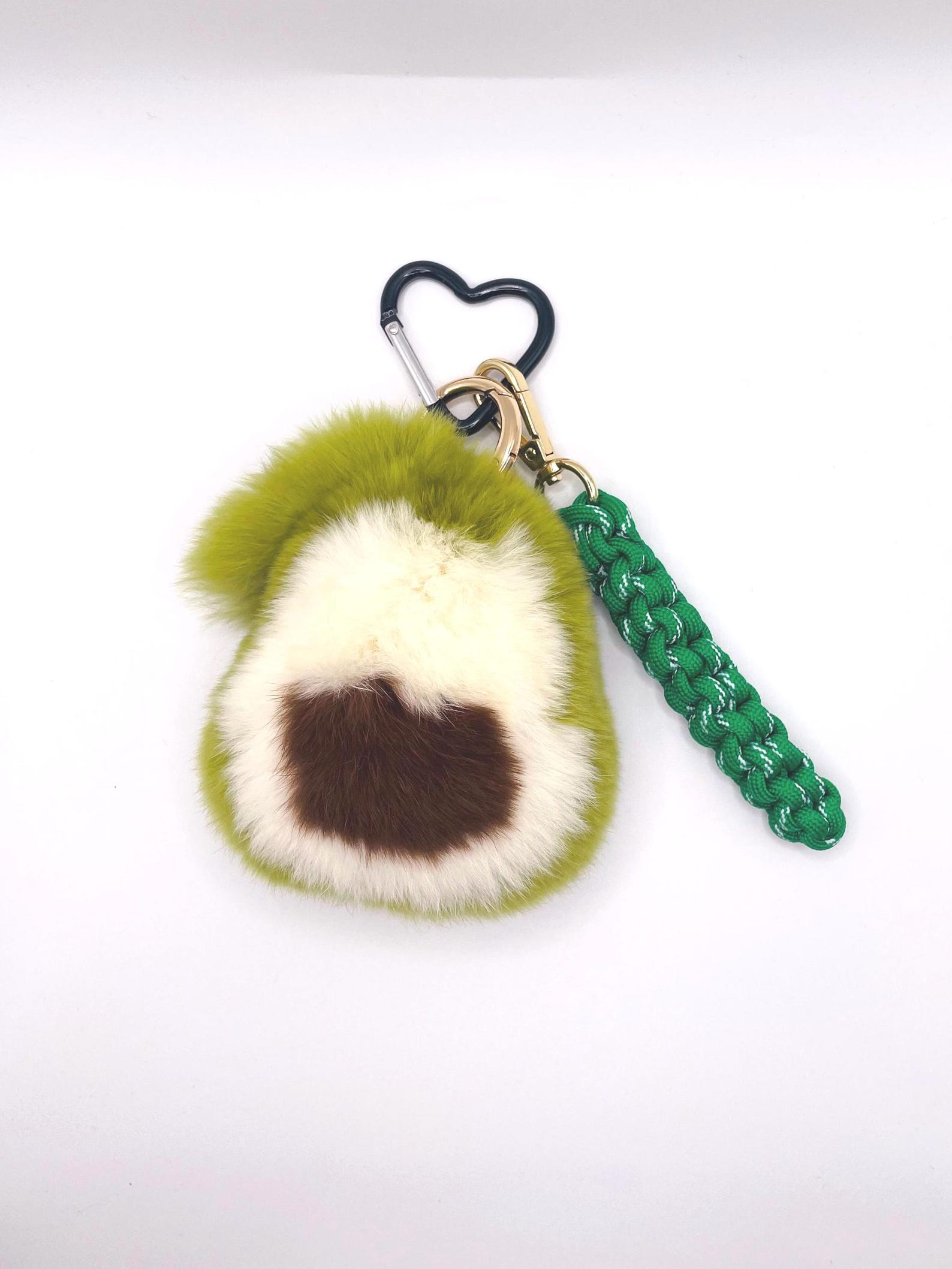 Cute Avocado-inspired Fluffy Bag Charm With Heart Carabiner and Braided ...