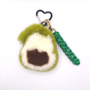 Cute Avocado-inspired Fluffy Bag Charm With Heart Carabiner and Braided ...